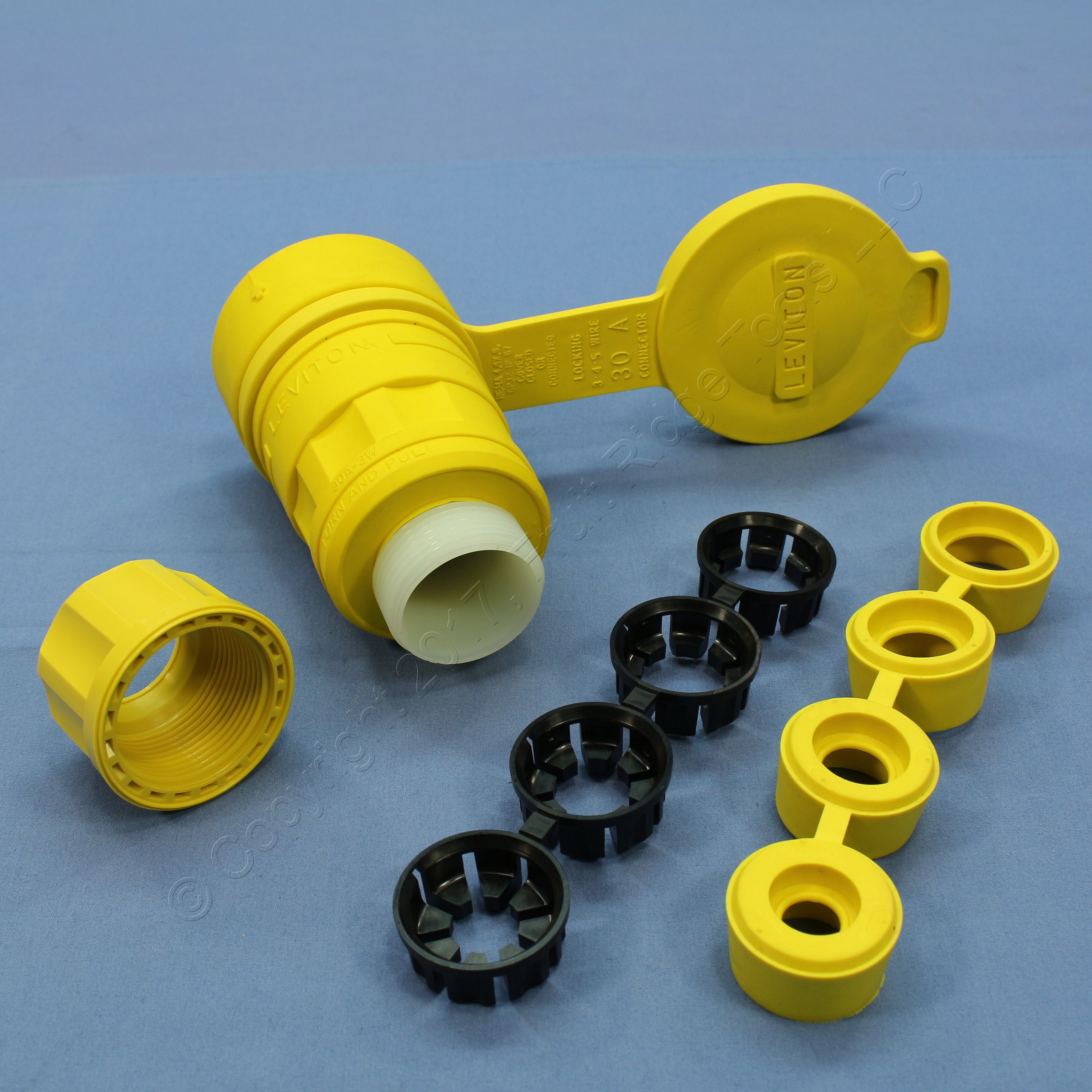 LEVITON YELLOW WETGUARD Turn Locking Connector Plug NON-NEMA 30A 125 ... LEVITON YELLOW WETGUARD Turn Locking Connector Plug NON-NEMA 30A 125 ...